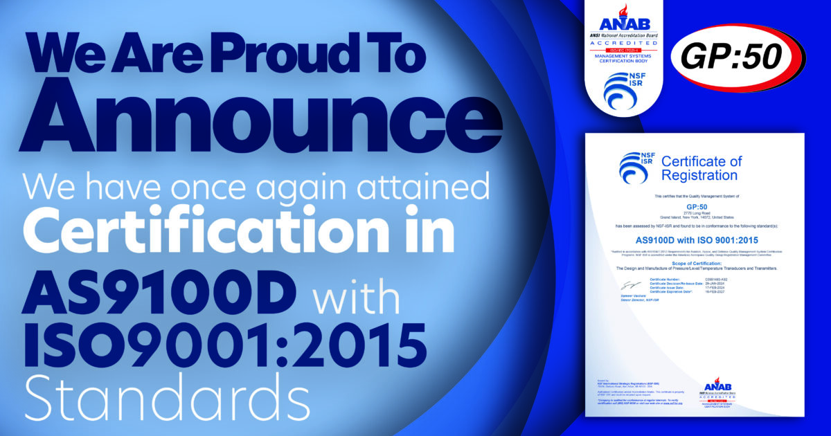 Recertification of AS9100D with ISO 9001:2015 Standards - GP50 NY LTD